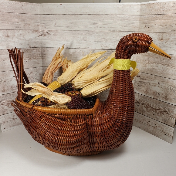 Other | Vintage Wicker Duck W Corn Cobs Dcor | Poshmark